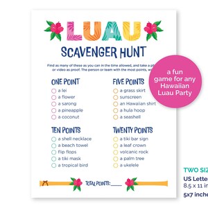 Luau Photo Scavenger Hunt, Hawaiian Theme Game for a Tiki Party, Fun ...