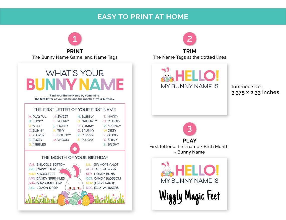 What's Your Bunny Name Game, Printable Easter Party Game for Kids and ...