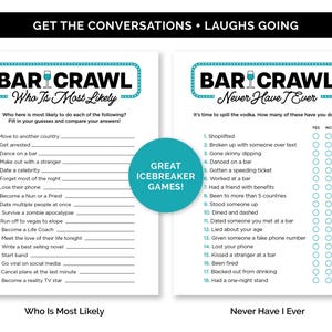 Bar Crawl Games, Printable Bar Hopping Games for a Birthday Bar Crawl ...