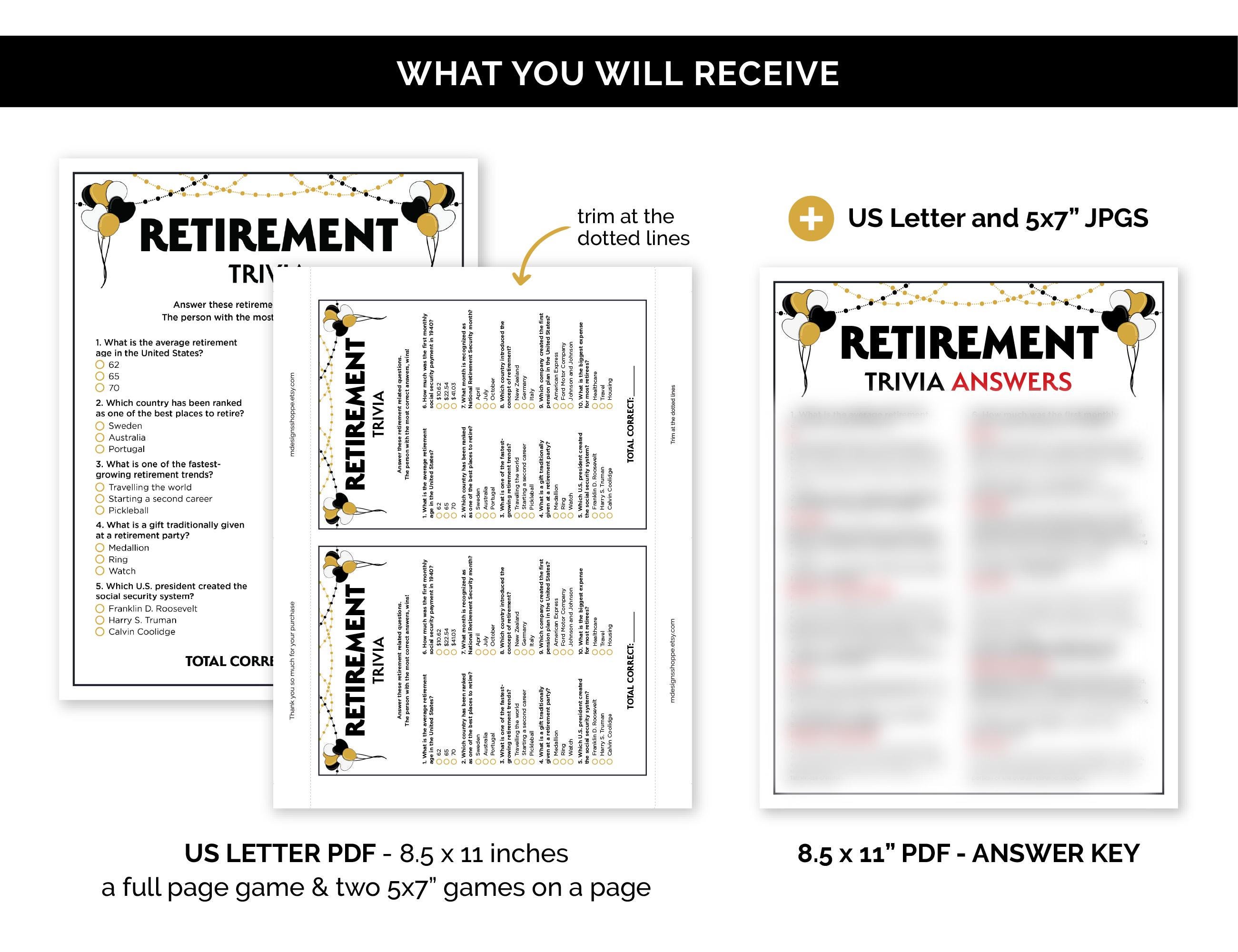 Retirement Trivia Game, Printable Quiz for a Retirement Party, Work ...