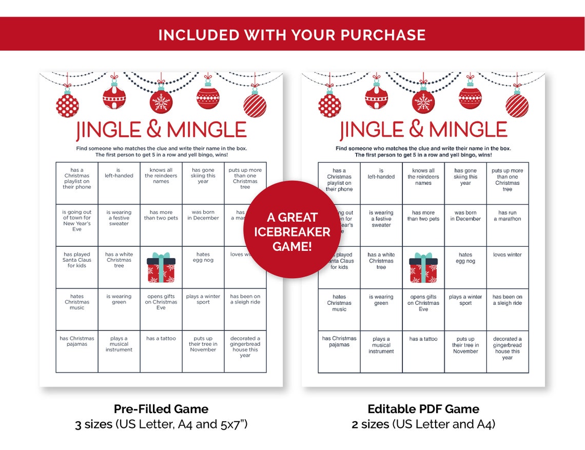 Editable Jingle and Mingle Bingo, Christmas Find the Guest Bingo Game ...