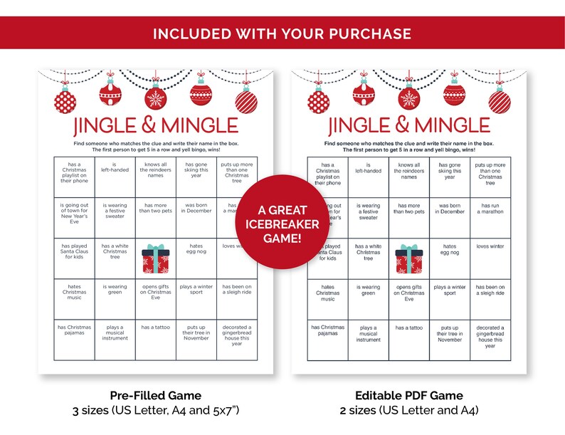 Editable Jingle and Mingle Bingo, Christmas Find the Guest Bingo Game ...