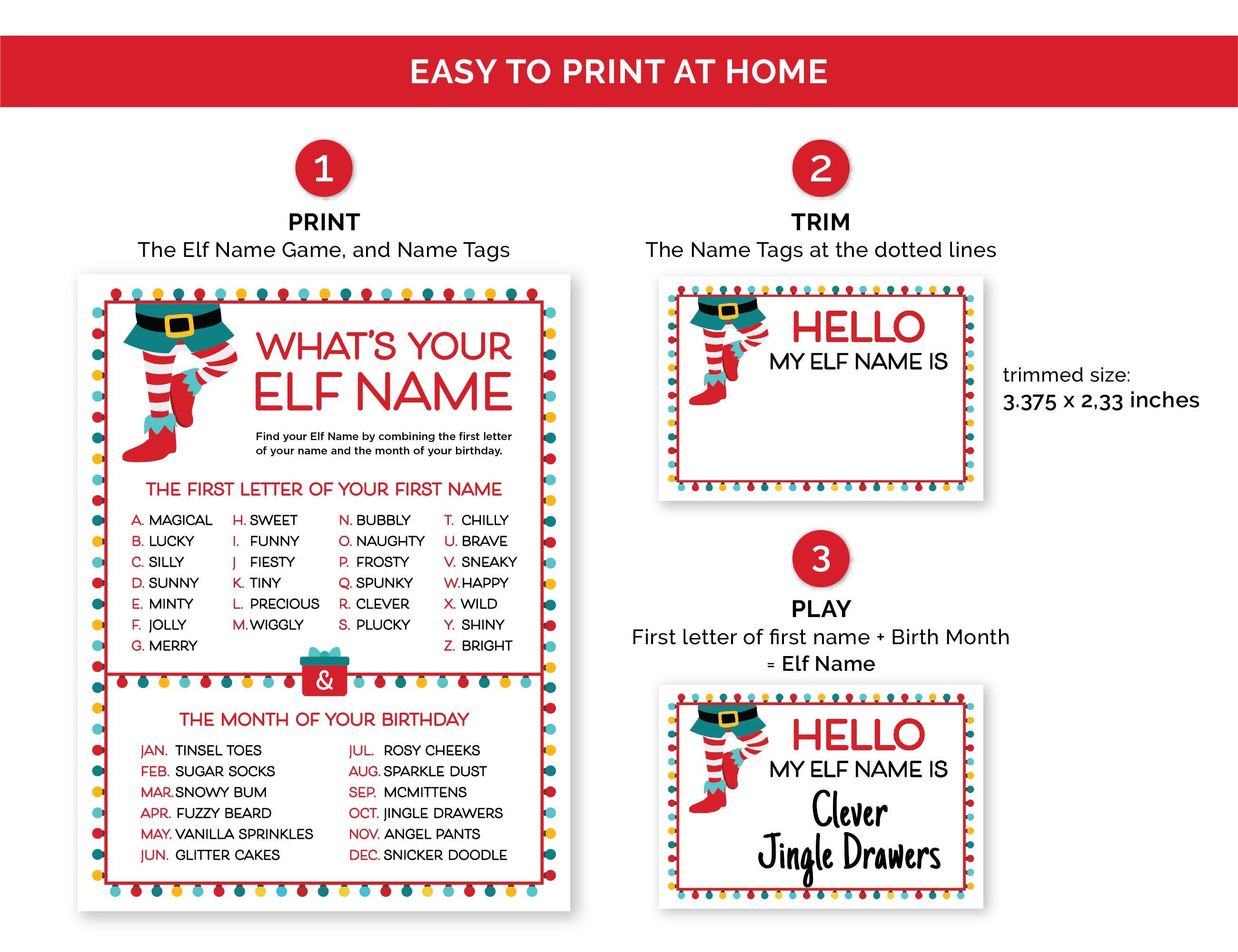 What's Your Elf Name Game, Printable Holiday Party Game for Kids and ...