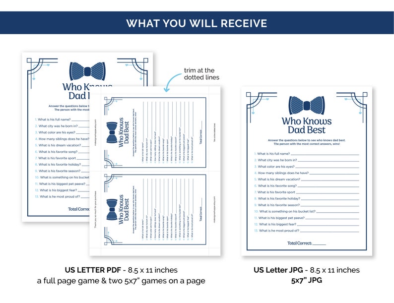 Who Knows Dad Best, Printable Father' Day Trivia Game, How Well Do You ...