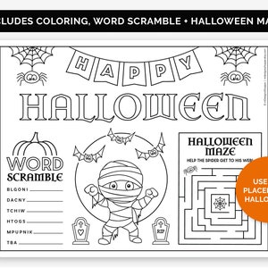 Halloween Coloring and Activity Page, Printable Kids Halloween Placemat ...