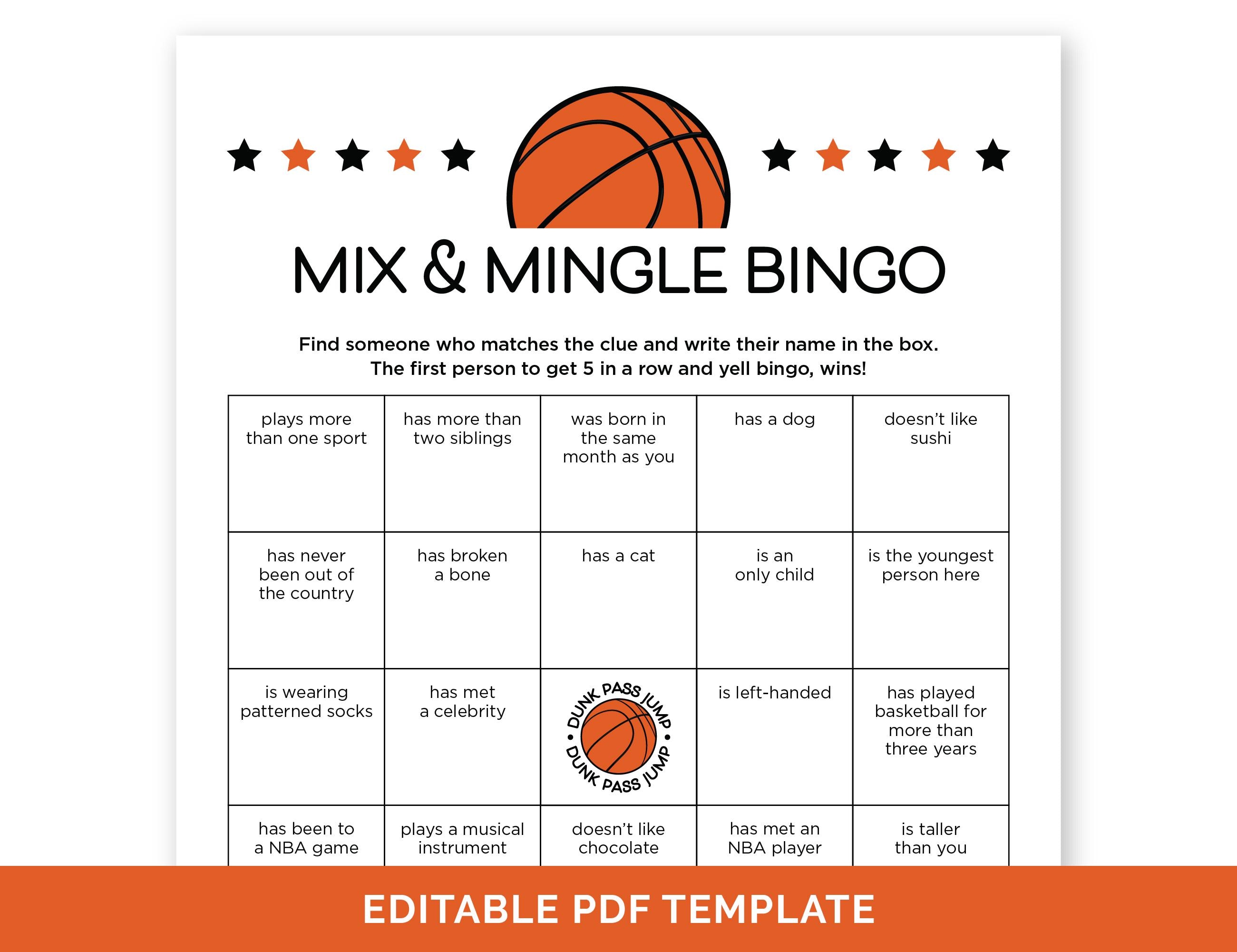 Editable Basketball Mix & Mingle Bingo, Basketball Team Building Game ...