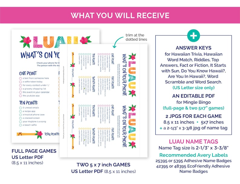 Luau Games Bundle, Hawaiian Theme Summer Party Games, Aloha Games for a ...