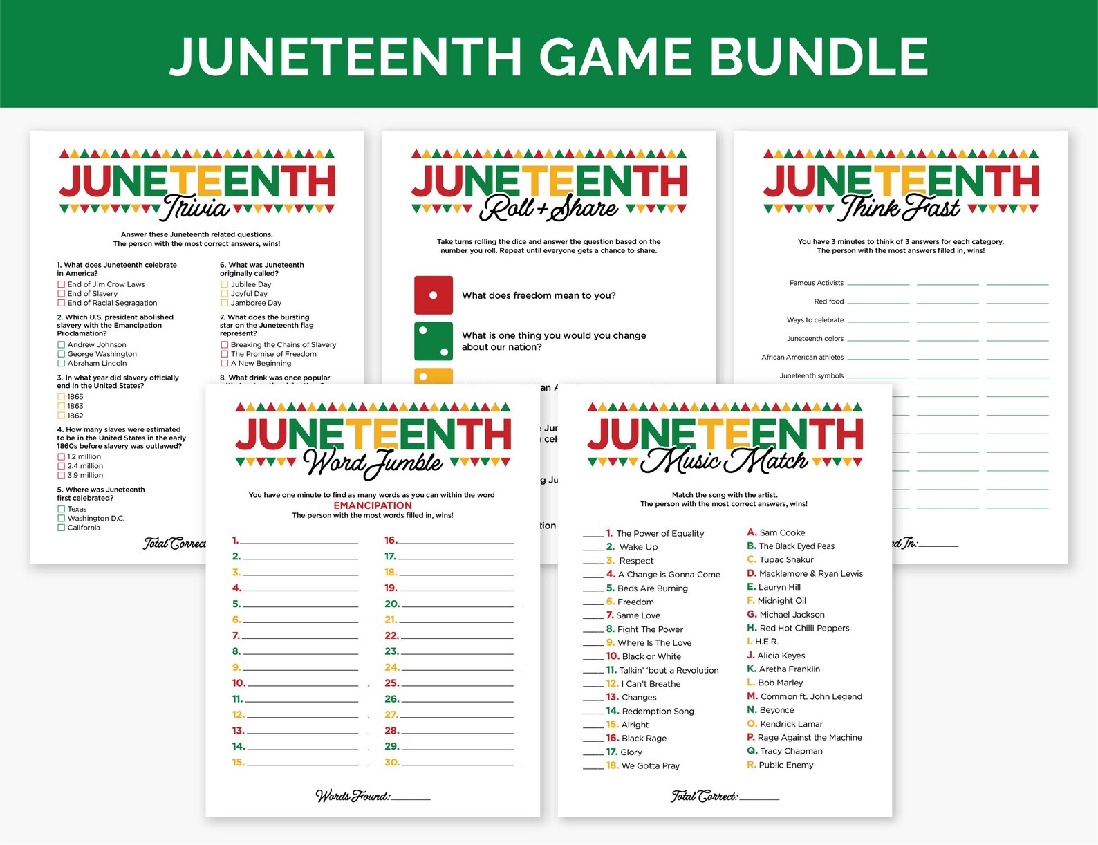 Juneteenth Games Printable Game Bundle for Family or - Etsy Canada