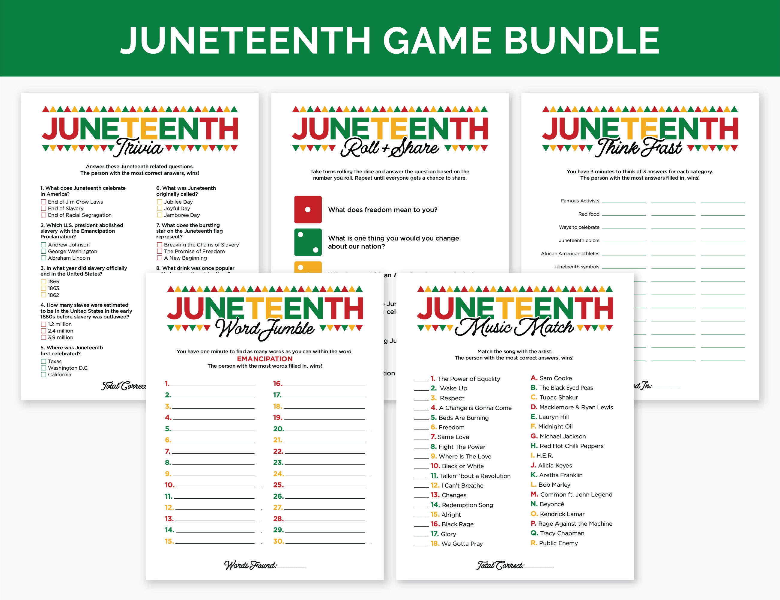 Juneteenth Games Printable Game Bundle for Family or - Etsy Canada