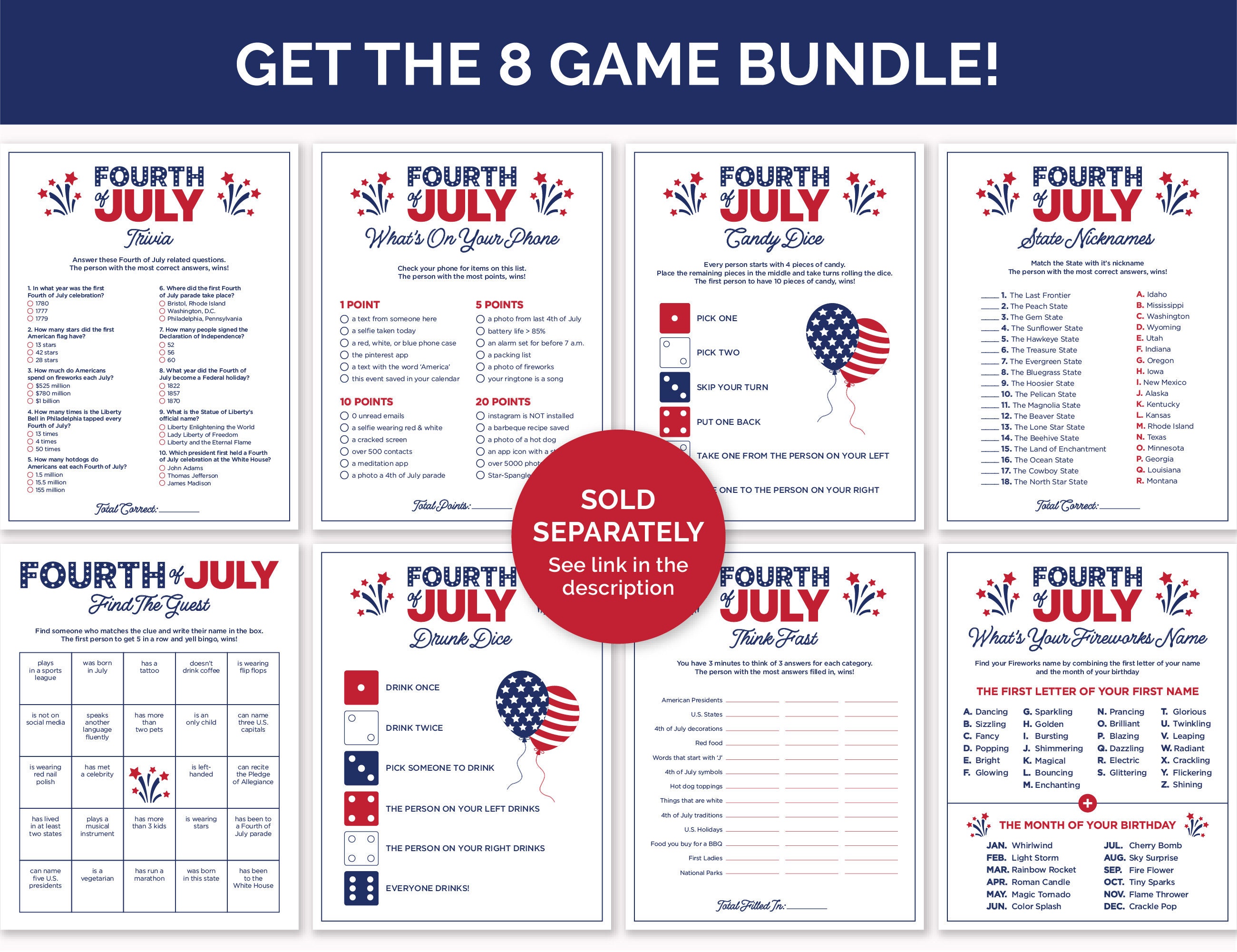 Fourth of July Trivia Game, Printable Quiz With Answers for a 4th of ...