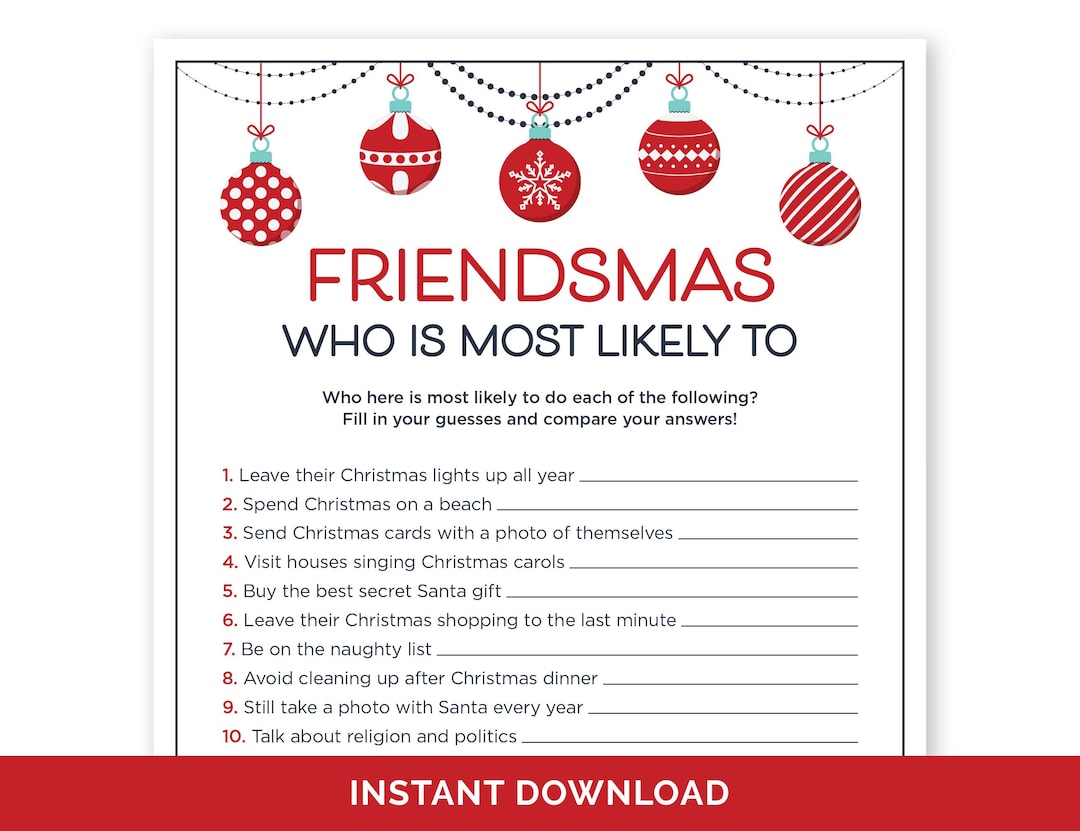 Friendsmas Most Likely to Game, Printable Christmas Superlatives Game ...