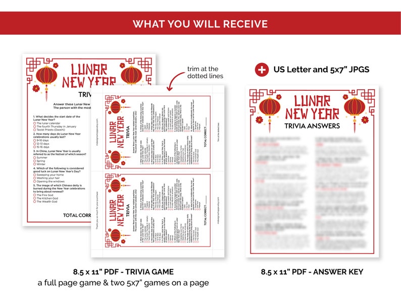 Lunar New Year Trivia Game, Printable Quiz for a Family or Classroom ...