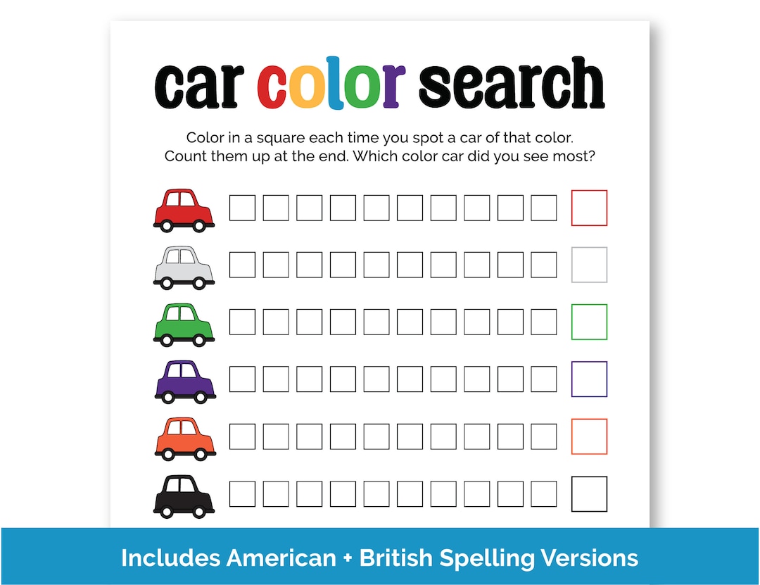 Counting Coloured Cars Printable, Road Trip Game for Kids, Car ...