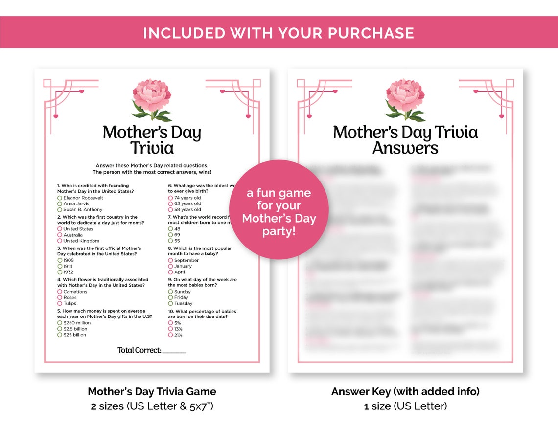 Mother's Day Trivia Game, Printable Mother's Day Quiz for Adults ...