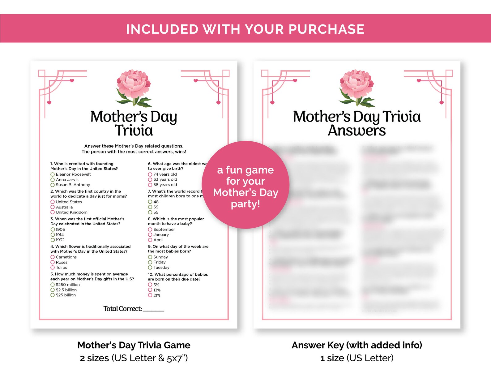Mother's Day Trivia Game, Printable Mother's Day Quiz for Adults ...