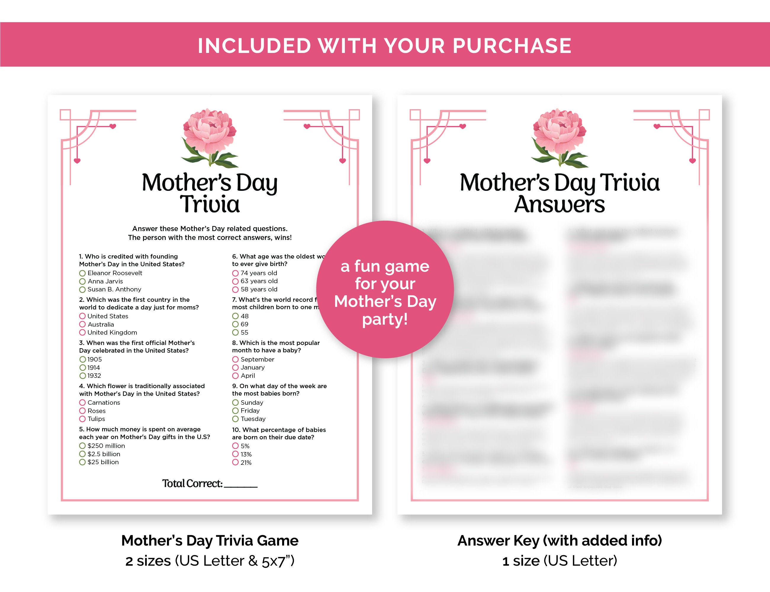 Mother's Day Trivia Game, Printable Mother's Day Quiz for Adults ...