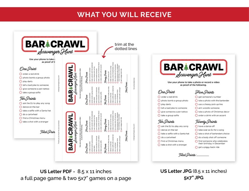 Christmas Bar Crawl Scavenger Hunt, Bar Hopping Game for a Holiday Bar ...