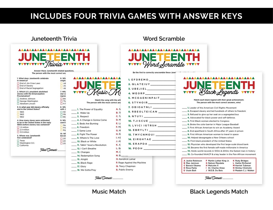 Juneteenth Games, Printable Game Bundle for Family or Classroom ...