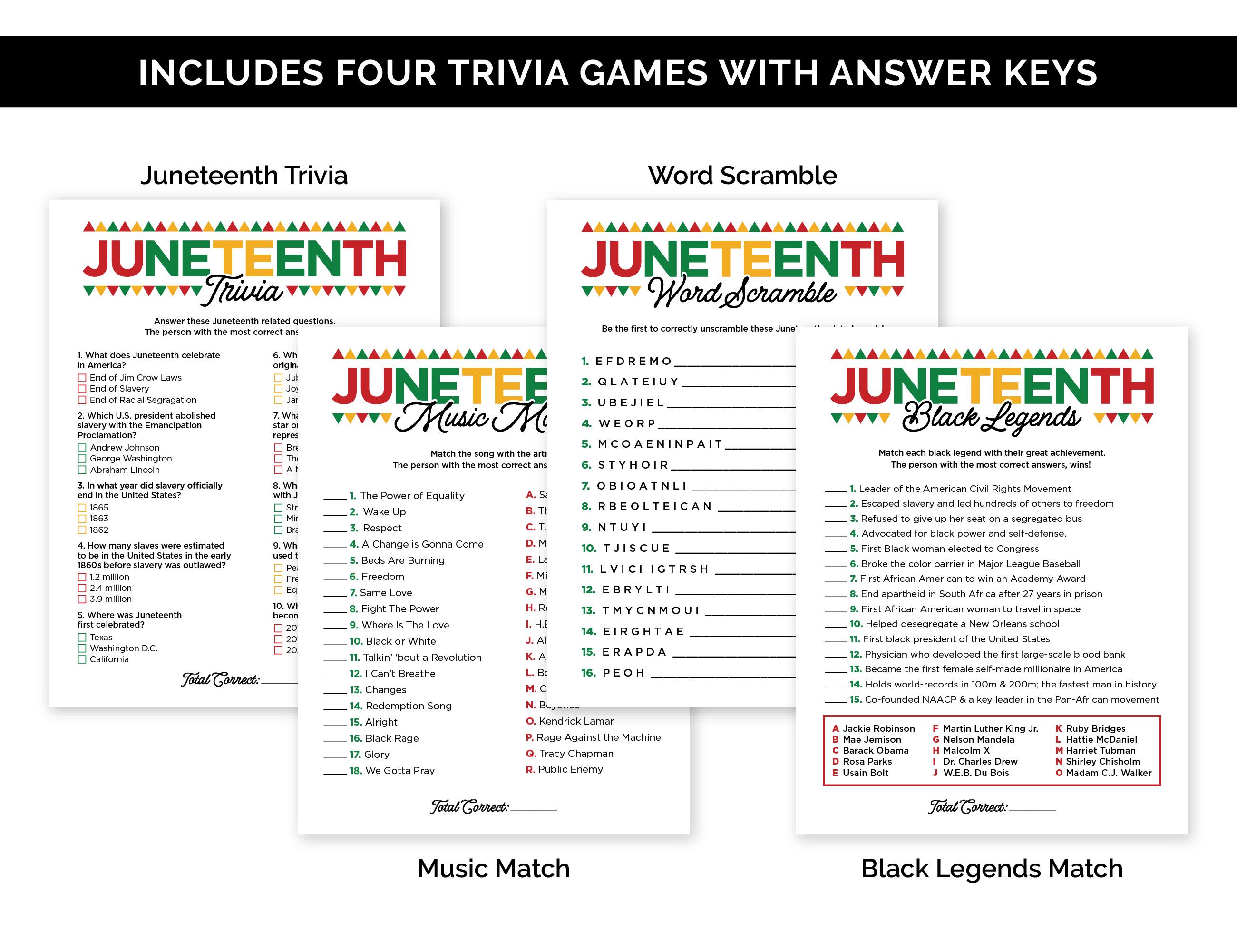 Juneteenth Games, Printable Game Bundle for Family or Classroom ...
