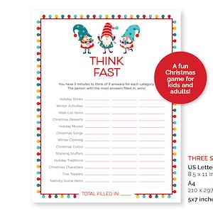 Christmas Think Fast Game for Kids & Adults, Printable Quick Think ...