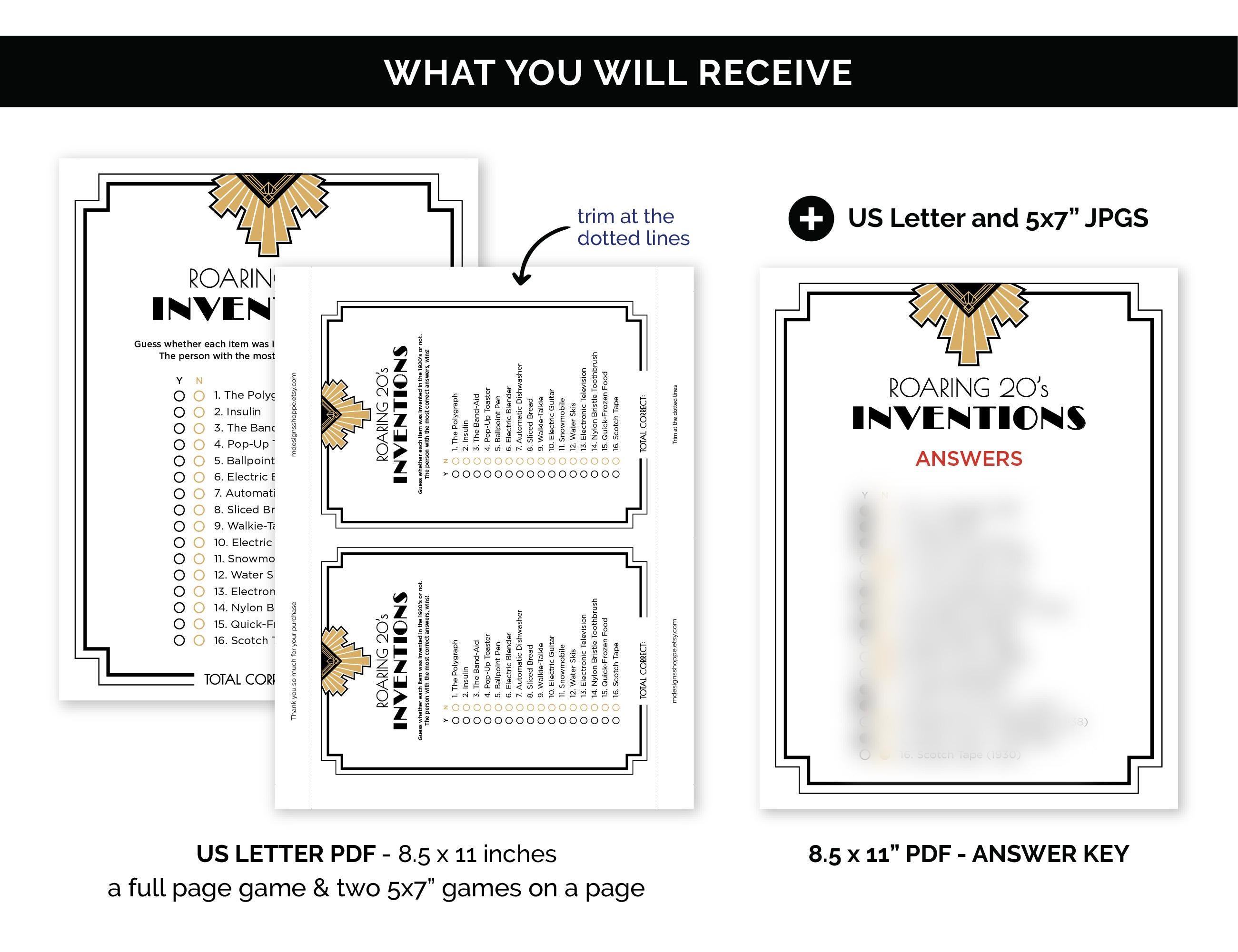 1920's Inventions Trivia Game, Printable Invention Quiz for a Roaring ...