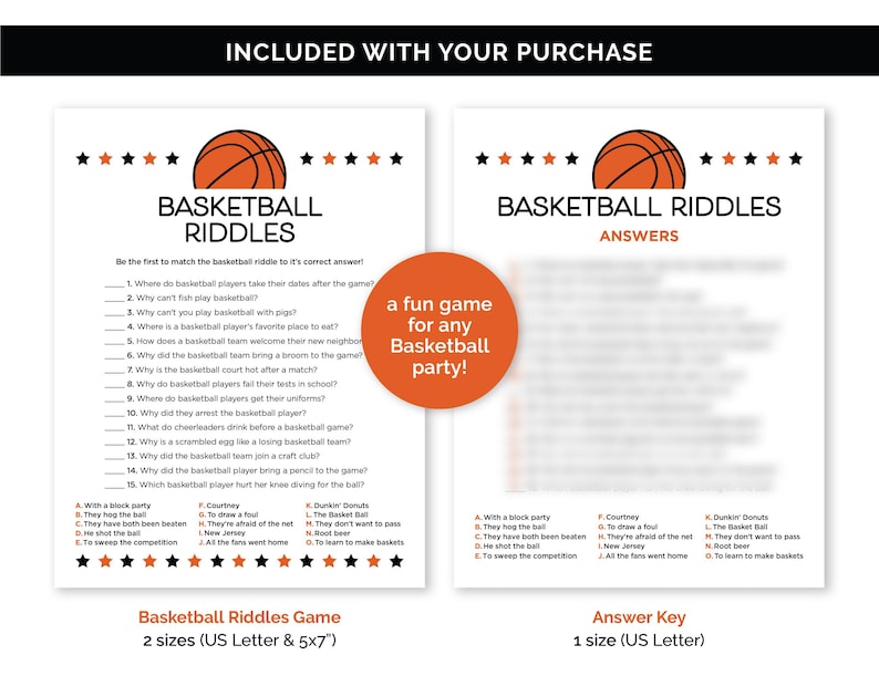 Basketball Riddles, Printable Riddle Me This Game for a Basketball Team ...