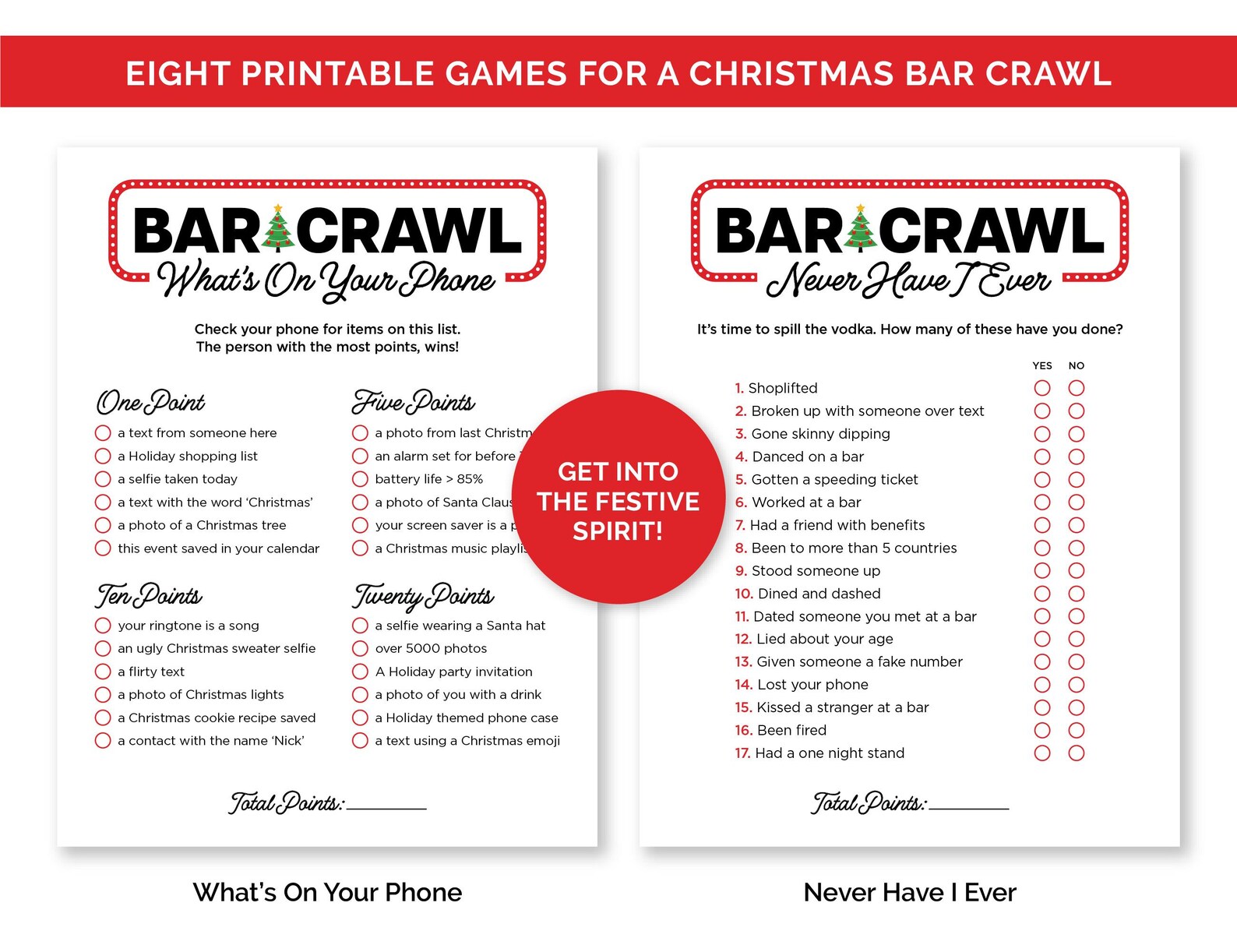 Christmas Bar Crawl Games, Printable Bar Hopping Games for a Holiday ...