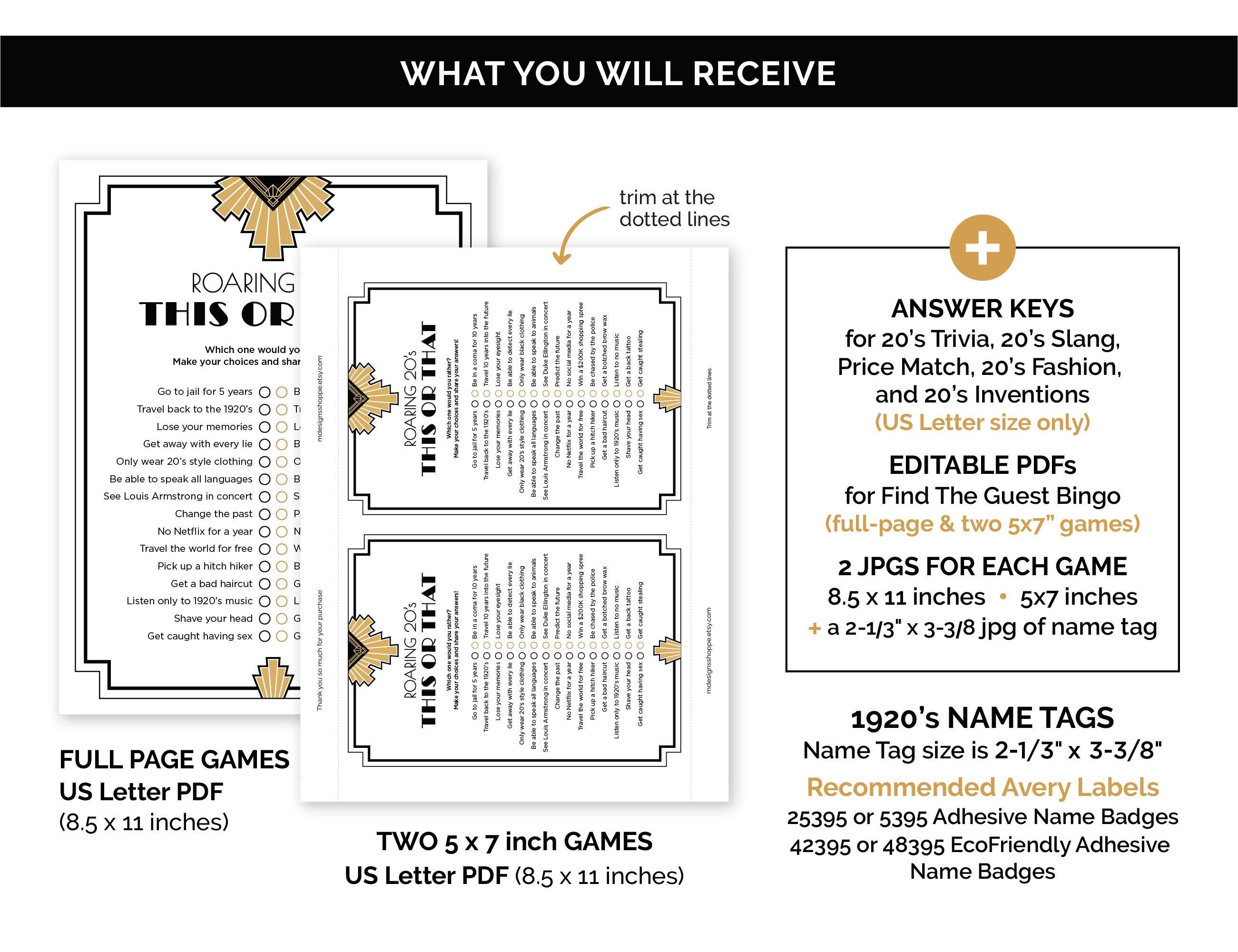 1920s Party Games, Printable Games Bundle for a Roaring Twenties Party ...