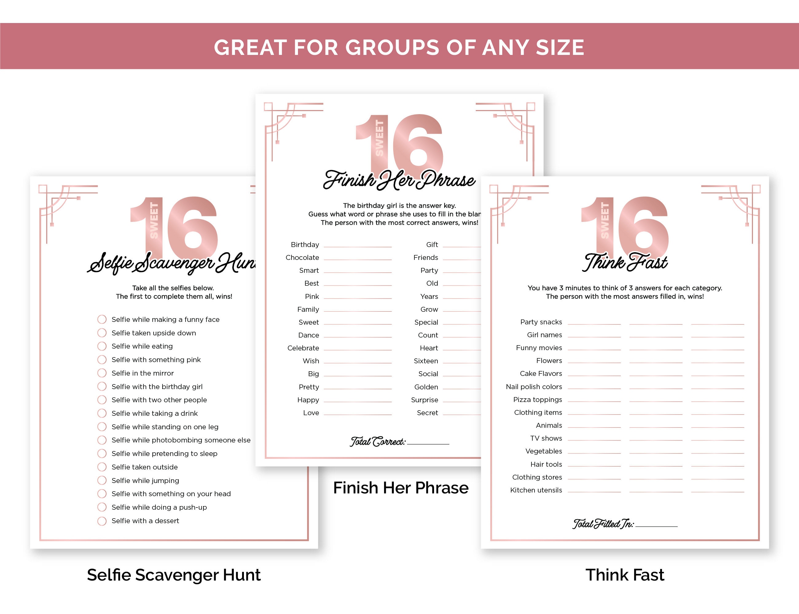 Sweet 16 Party Games, Printable Sweet Sixteen Games Bundle, 16th ...