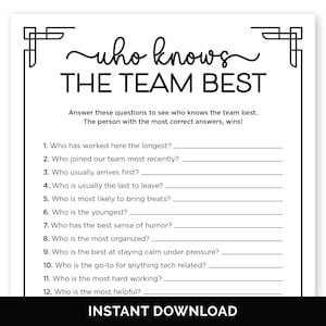Who Knows the Team Best, Printable Team Building Game for Coworkers ...