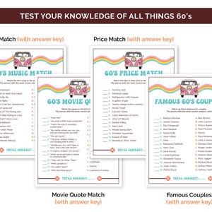 60s Party Games, Printable Games Bundle for a 60s Theme Party, Back to ...