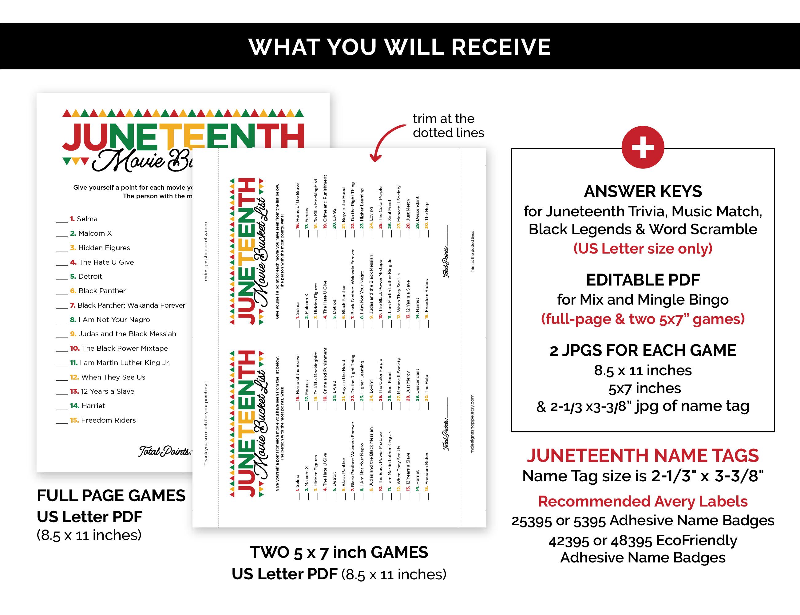 Juneteenth Games, Printable Game Bundle for Family or Classroom ...