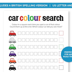 Counting Coloured Cars Printable, Road Trip Game for Kids, Car ...