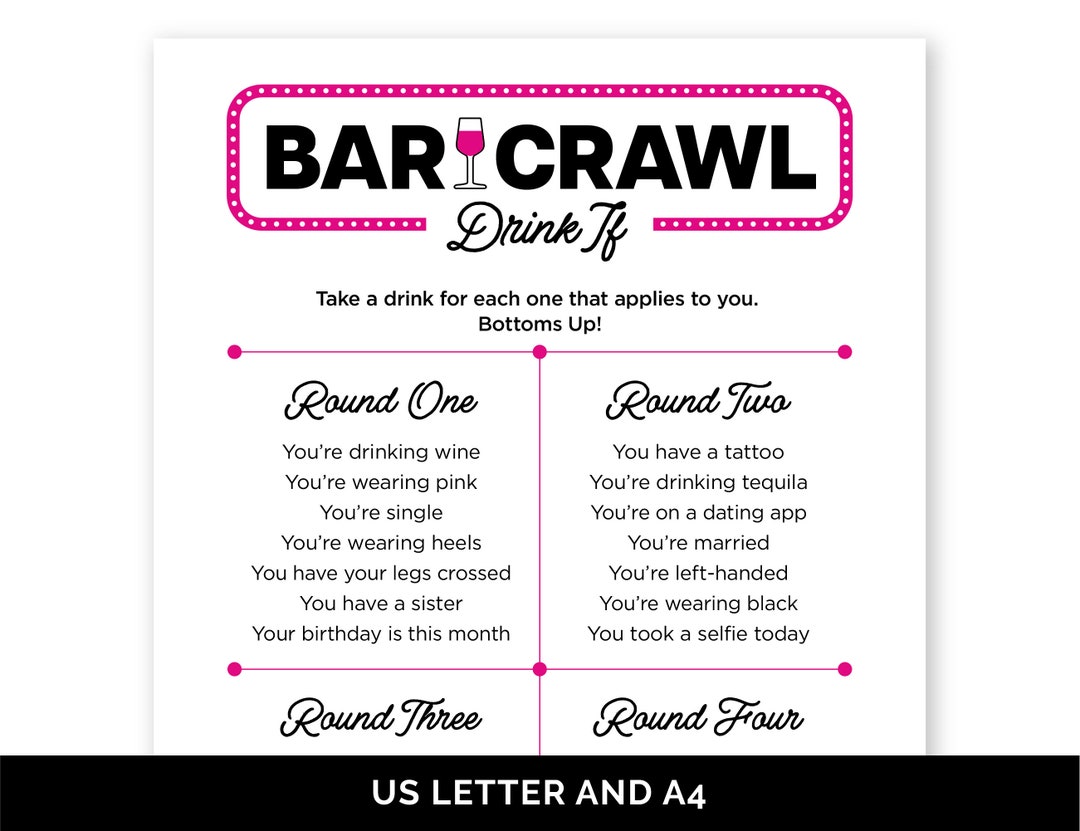 Bar Crawl Drink If Game, Printable Drinking Game for a Birthday Bar ...
