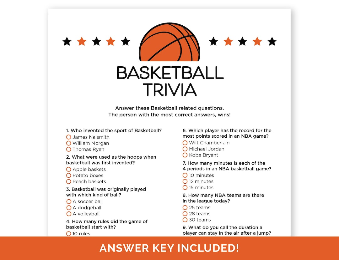 Basketball Trivia Game, Printable Quiz With Answers for a Basketball ...