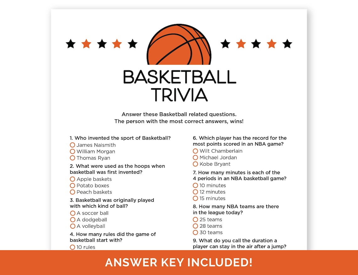 Basketball Trivia Game, Printable Quiz With Answers for a Basketball ...