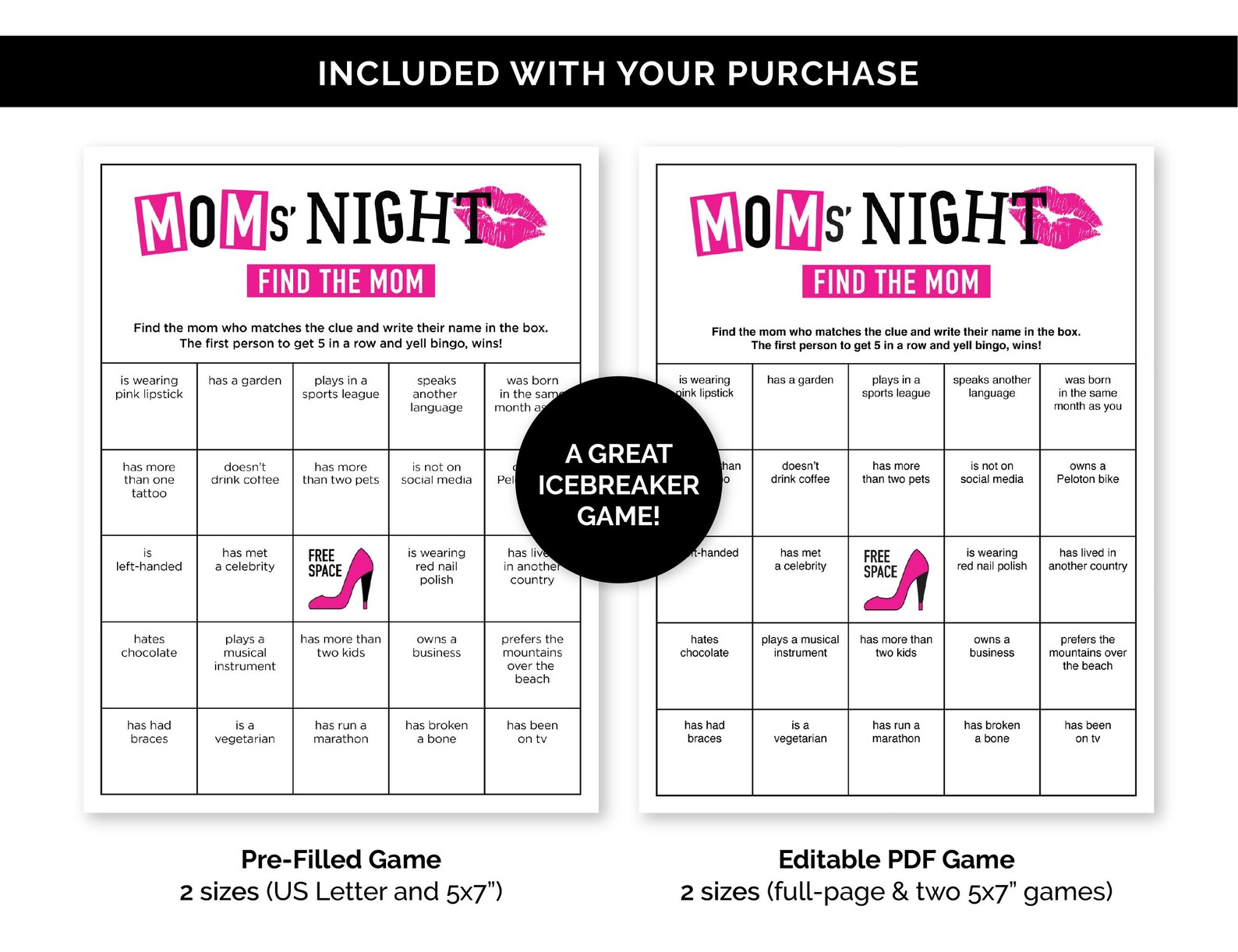 Editable Find the Mom Bingo, Icebreaker Game for a Moms' Night Out ...