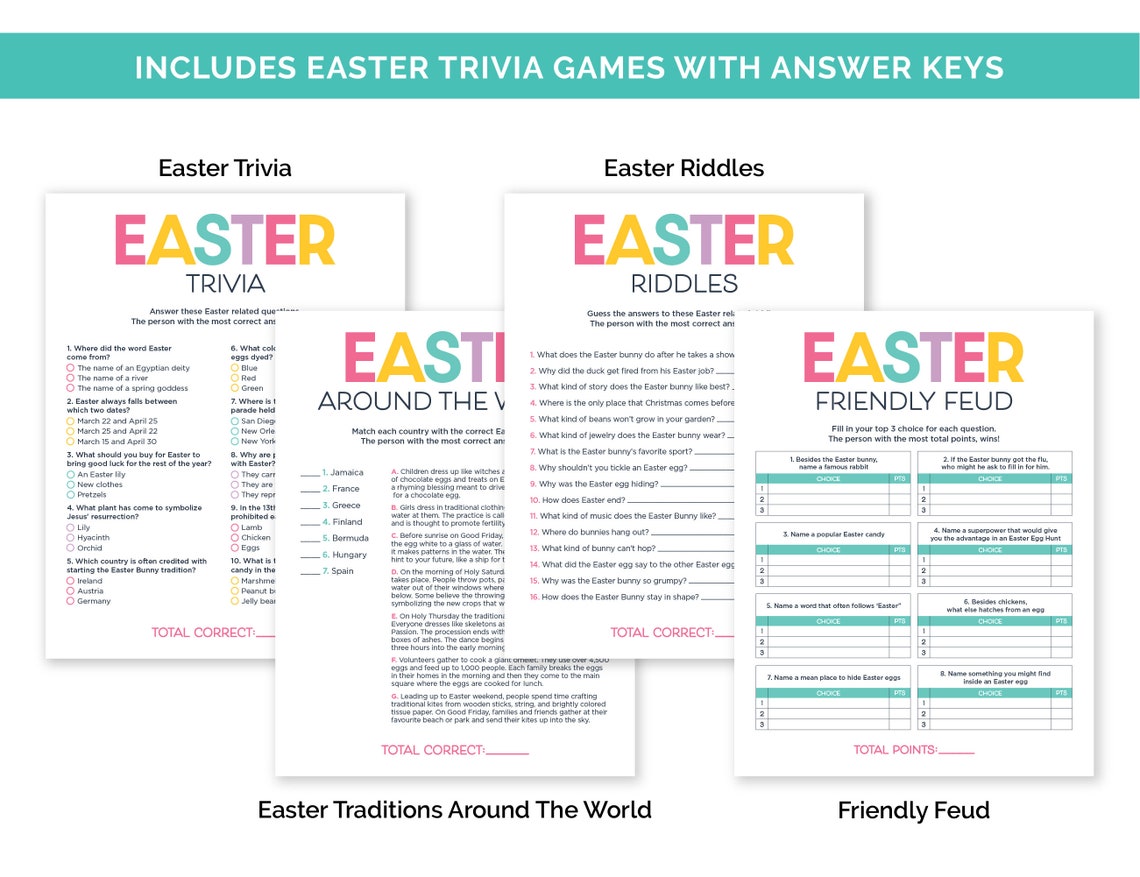 Easter Games Bundle for Adults and Kids, Printable Easter Party Games ...