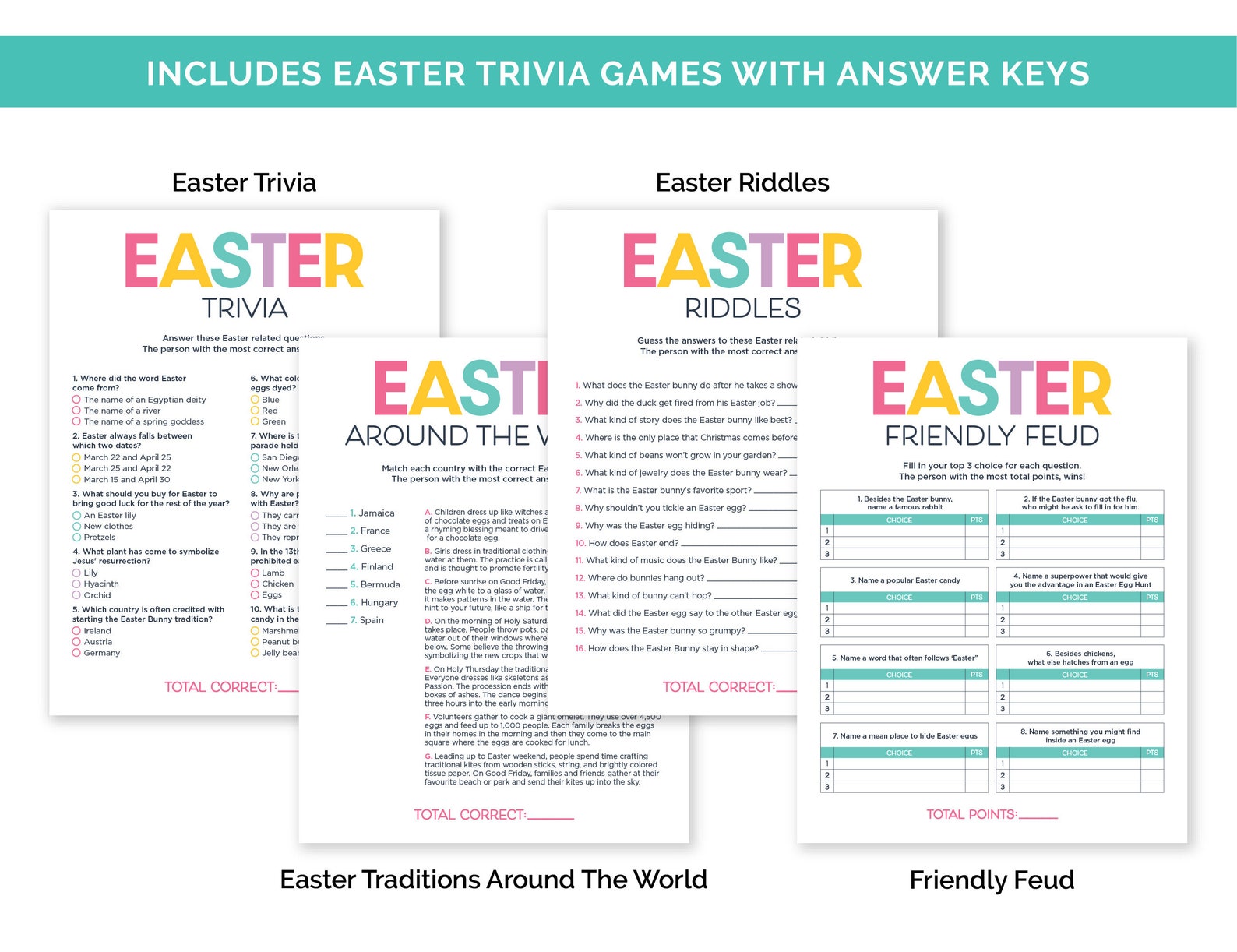 Easter Games Bundle for Adults and Kids, Printable Easter Party Games ...