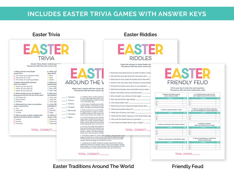 Easter Games Bundle for Adults and Kids, Printable Easter Party Games ...