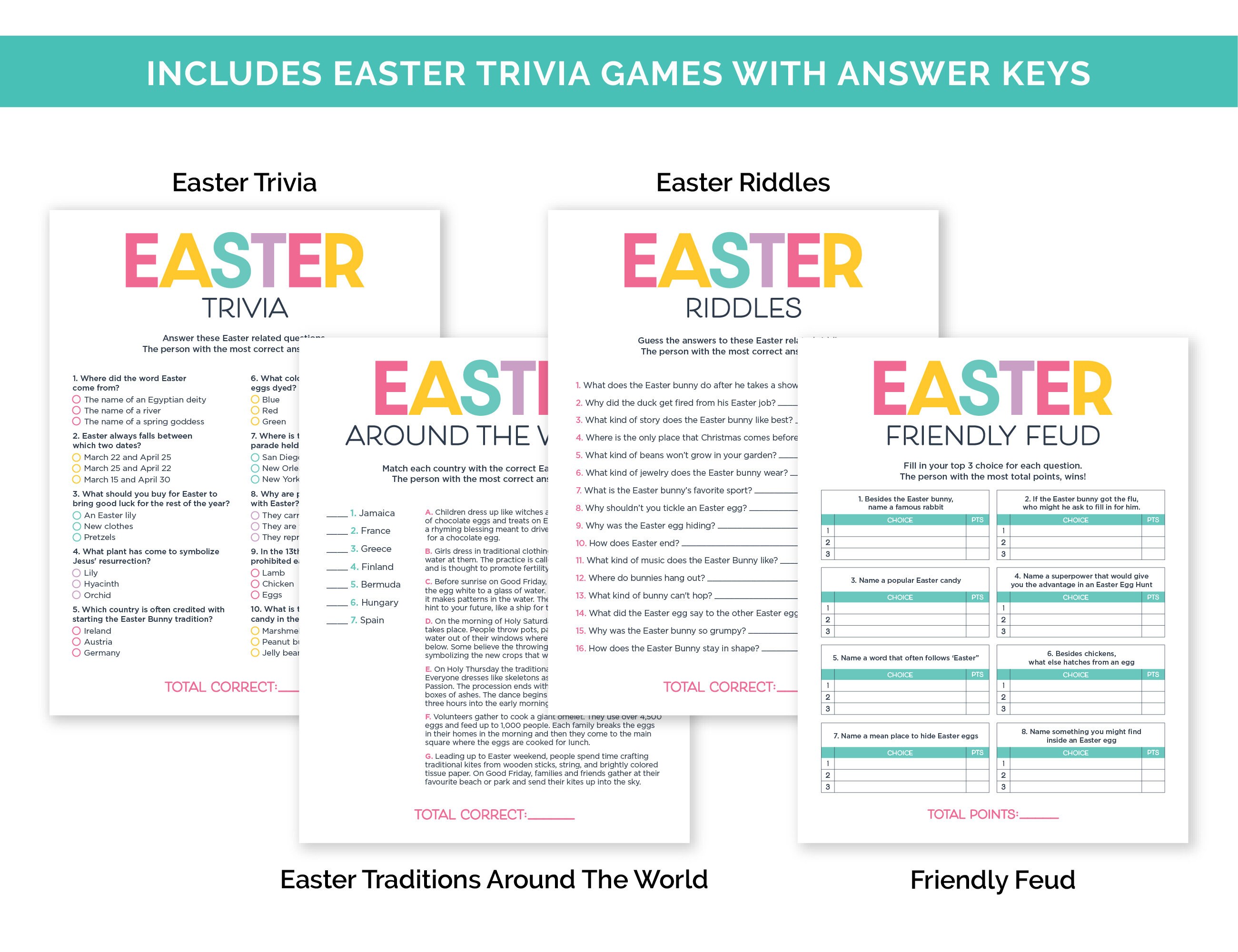 Easter Games Bundle for Adults and Kids, Printable Easter Party Games ...