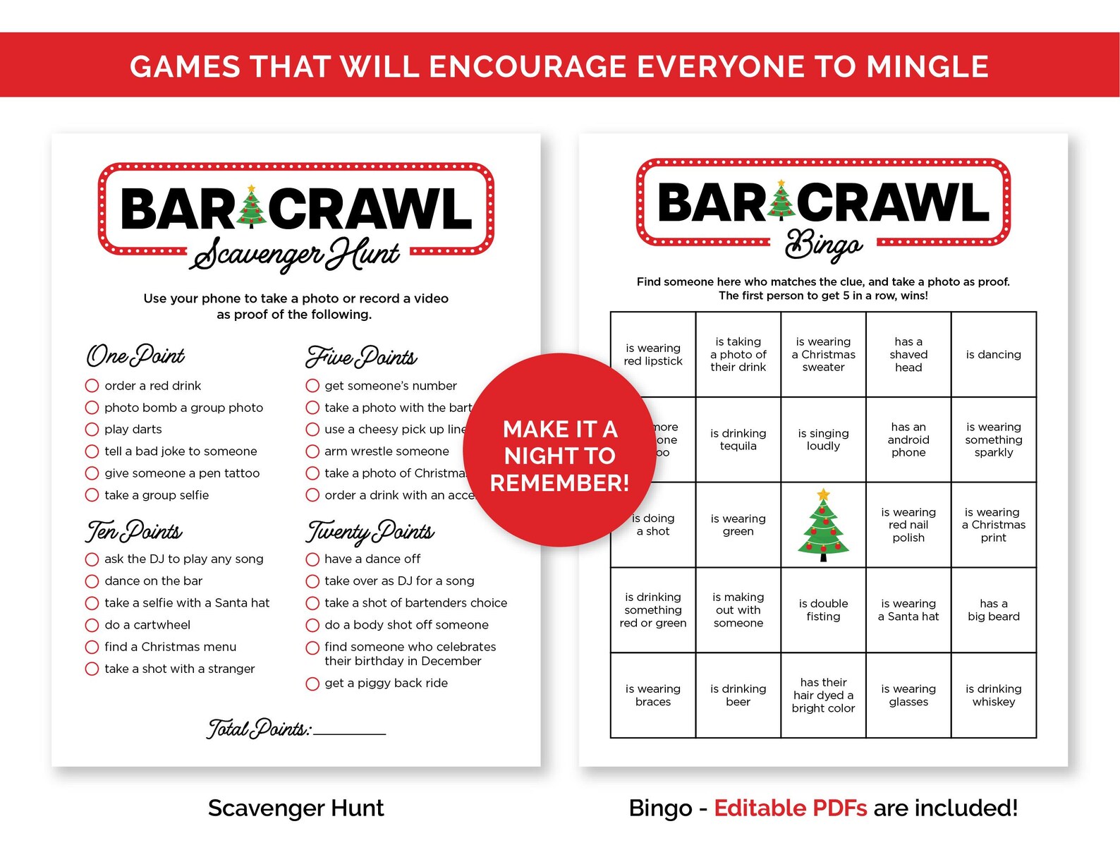 Christmas Bar Crawl Games, Printable Bar Hopping Games for a Holiday ...