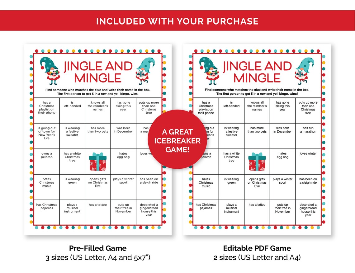 Editable Jingle and Mingle Bingo, Fun Icebreaker Game for a Holiday ...