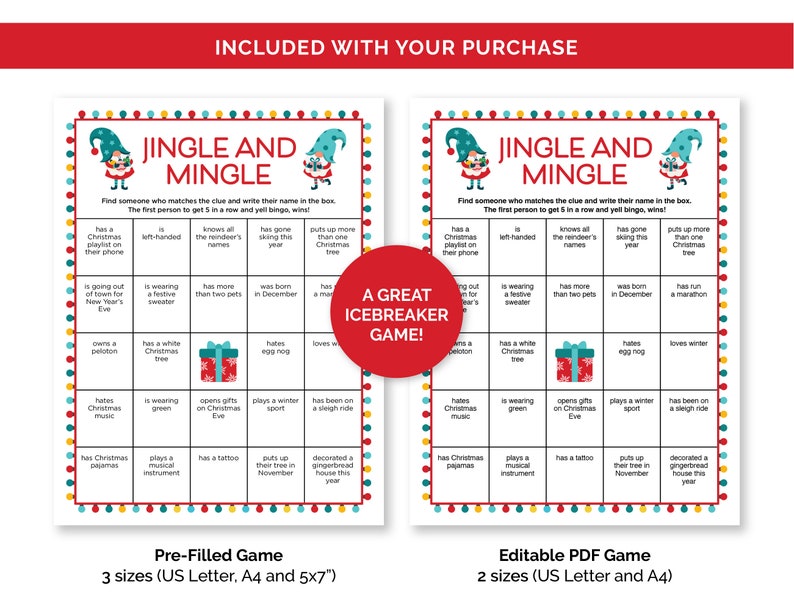Editable Jingle and Mingle Bingo, Fun Icebreaker Game for a Holiday ...