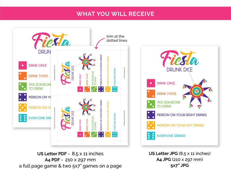 Fiesta Drunk Dice Game, Printable Drinking Game for Adults, Fiesta ...