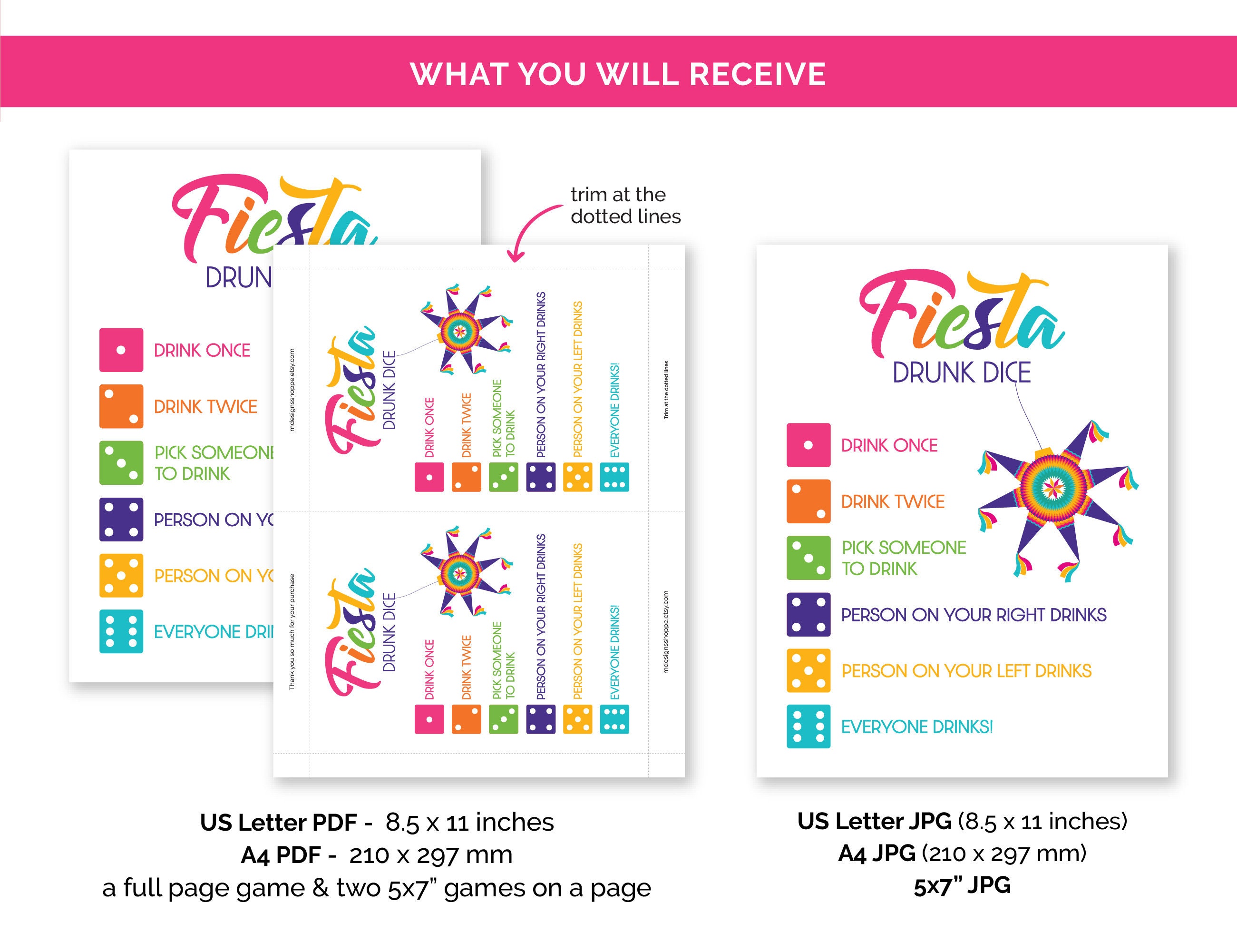Fiesta Drunk Dice Game, Printable Drinking Game for Adults, Fiesta ...