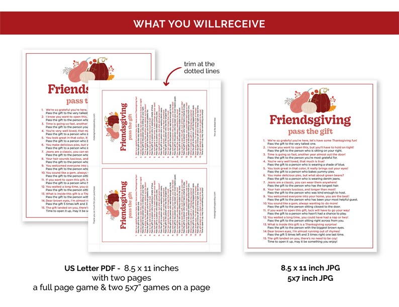 Friendsgiving Pass the Gift Game, Printable Pass the Present ...
