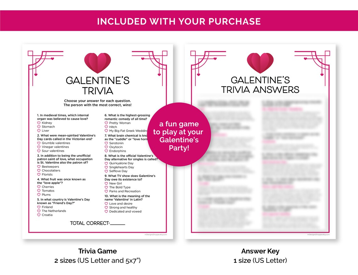 Galentine's Trivia Game, Printable Quiz for a Galentine's Day Party ...