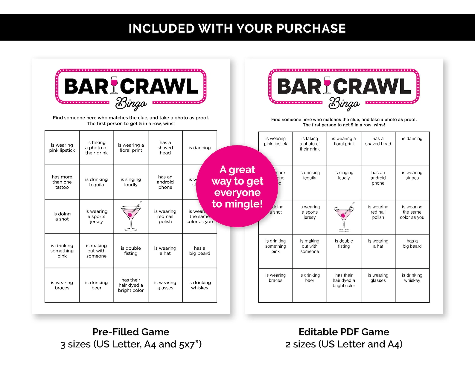 Editable Bar Crawl Bingo Game, Printable Find Someone Who Bar Hopping ...