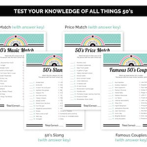 50s Party Games, Printable Games Bundle for a 50s Themed Party, Back to ...